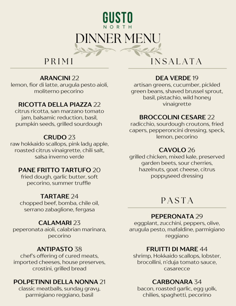 Dinner Menu - Gusto North