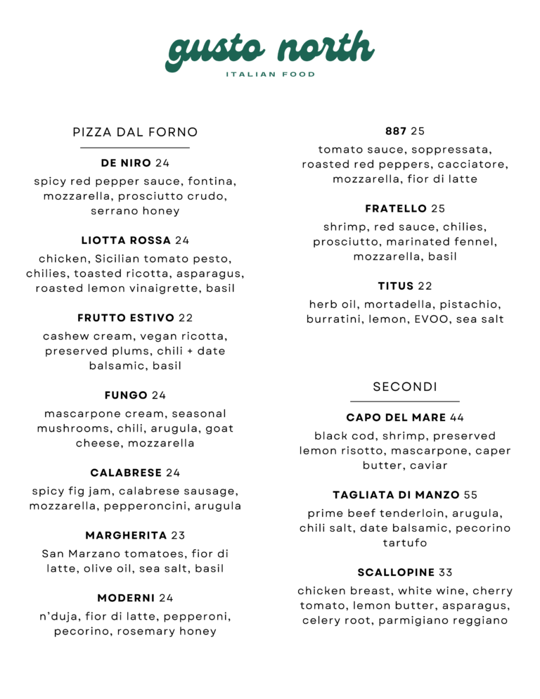 Dinner Menu - Gusto North