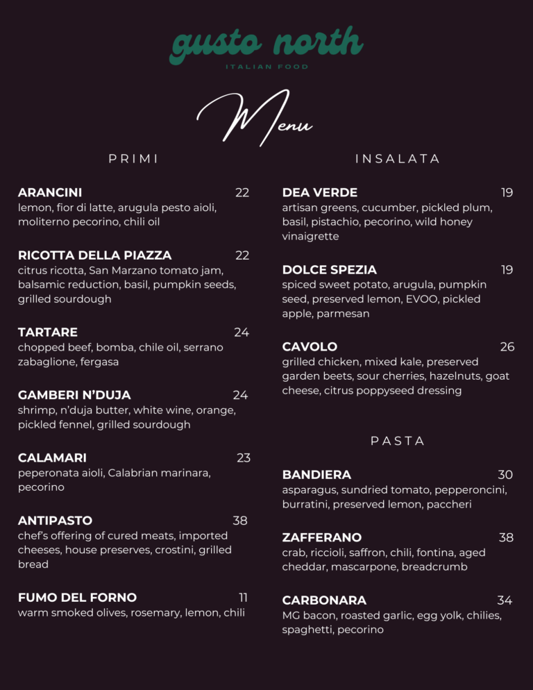 Dinner Menu - Gusto North