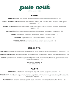 Dinner Menu - Gusto North
